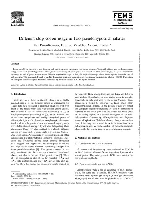 Pdf Different Stop Codon Usage In Two Pseudohypotrich Ciliates