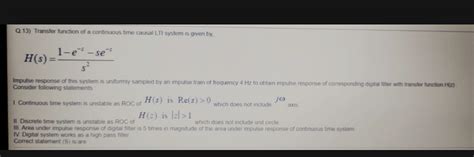Q13 Transfer Function Of A Continuous Time Causal