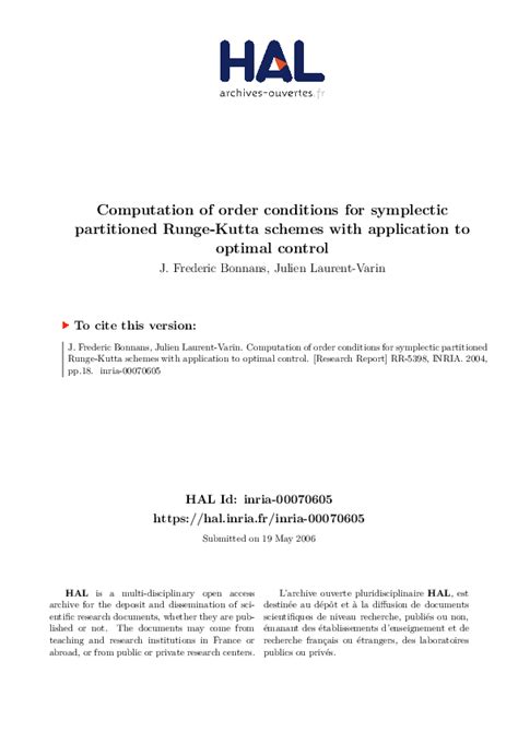Pdf Computation Of Order Conditions For Symplectic Partitioned Runge