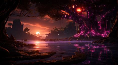 Premium Photo Sunset Behind The Tree Purple Sky Background Wallpaper Ai Generated Picture