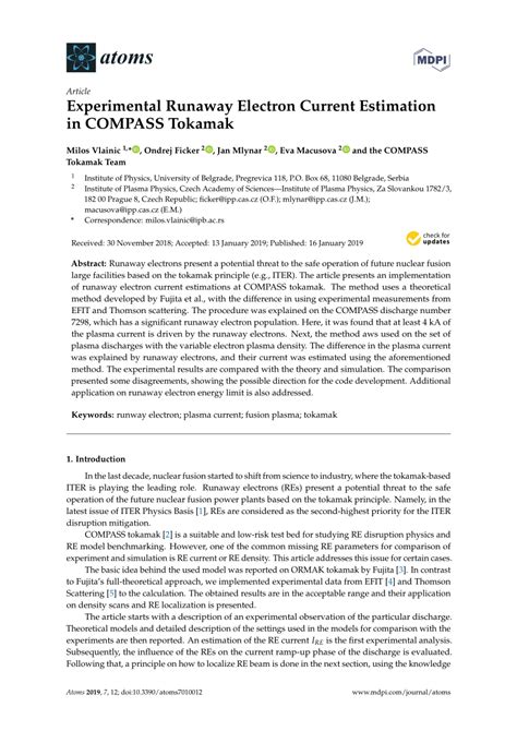 Pdf Experimental Runaway Electron Current Estimation In Compass Tokamak