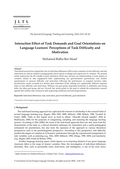 Pdf Interaction Effect Of Task Demands And Goal Orientations On