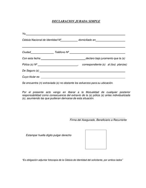 Modelo De Declaracion Jurada Simple