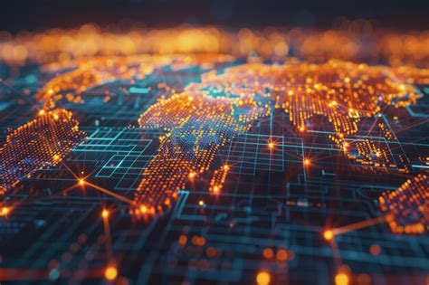 Glowing Lines Forming World Map Data Points Pulsing Representing Global Market Connections