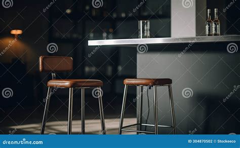 Minimalistic Bar Stools Scene With Close Up Shot Of A Minimalist Table Stock Illustration