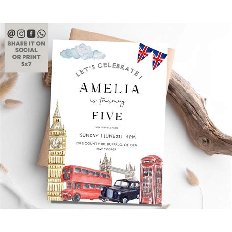 London Birthday Invitation Big Ben Birthday Party Invitation British