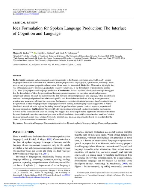 Pdf Idea Formulation For Spoken Language Production The Interface Of Cognition And Language