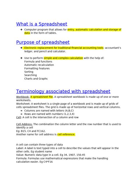 Information Tech Notes Pdf Spreadsheet Databases