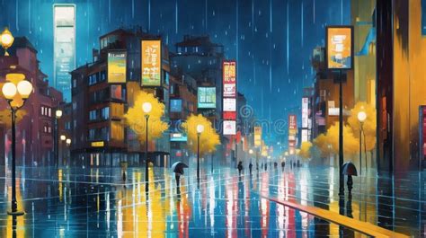 Rainy Day Landscape Illustration Painting Ai Generated Artwork Stock