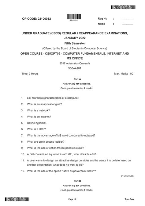 Bcom 5 Sem Computer Fundamentals Internet And Ms Office 22100012 Jan