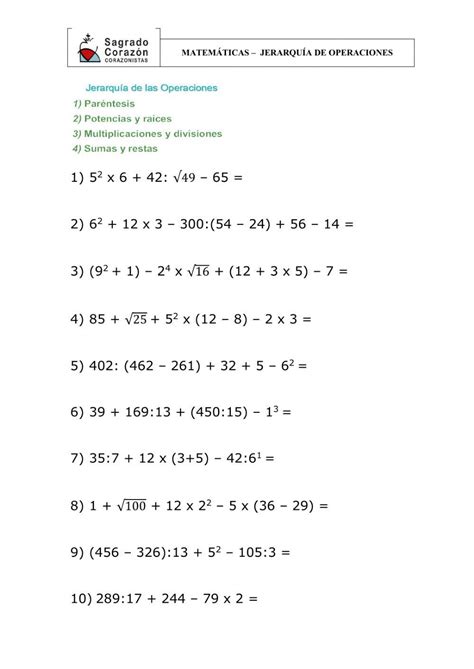 Operaciones Combinadas Descarga Ejercicios Para Imprimir Pdf Jerarquia De Operaciones
