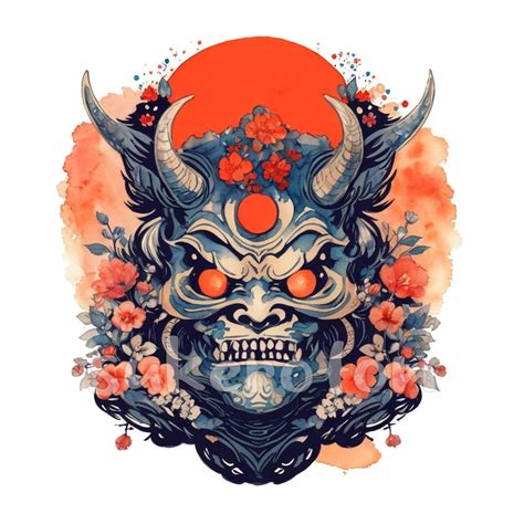 Demon Japanese Oni Mask Png Illustration Instant Download Etsy