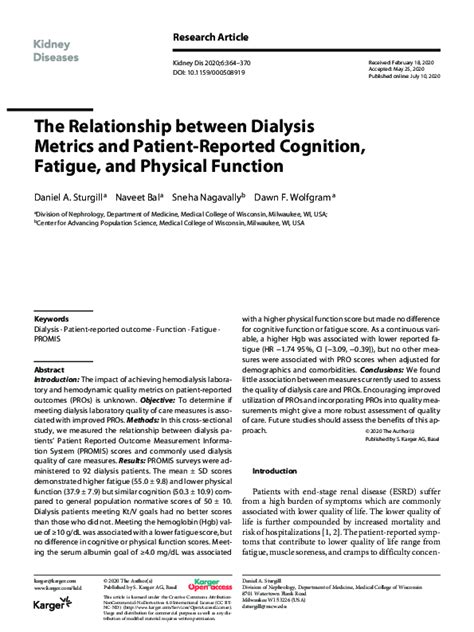 Pdf The Relationship Between Dialysis Metrics And Patient Reported