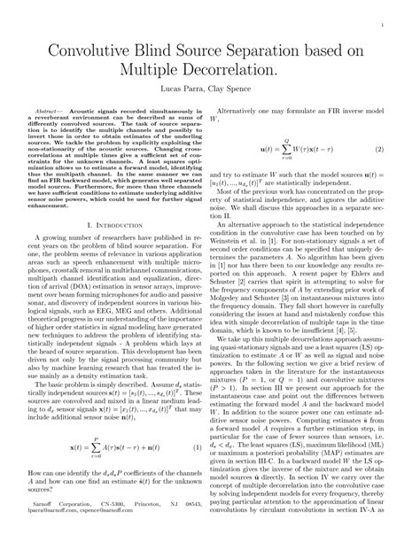 Pdf Convolutive Blind Source Separation Based On Multiple Decorrelation