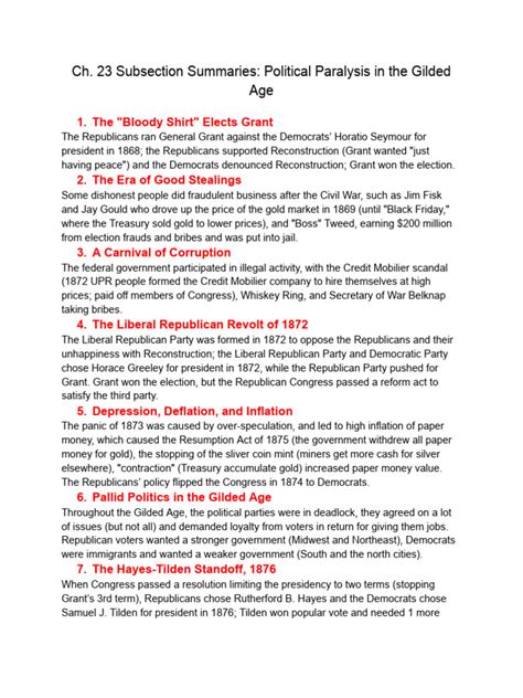 Ch 23 Subsection Summaries 19 Sections In The Chapter Pdf Politics Of The United States