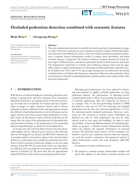 Pdf Occluded Pedestrian Detection Combined With Semantic Features