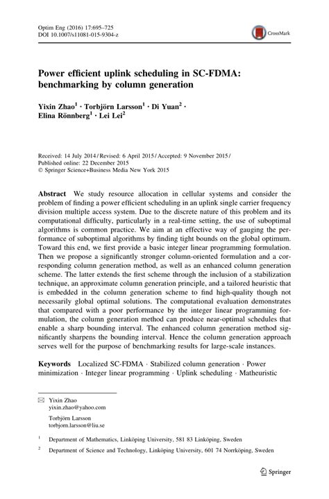 Pdf Power Efficient Uplink Scheduling In Sc Fdma Benchmarking By