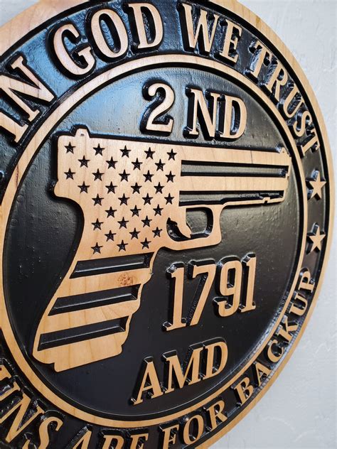 Wood Carved Support 2nd Amendment Wall Art In God We Trust Etsy