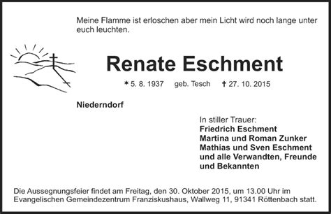 Traueranzeigen Von Renate Eschment Trauer Nn De