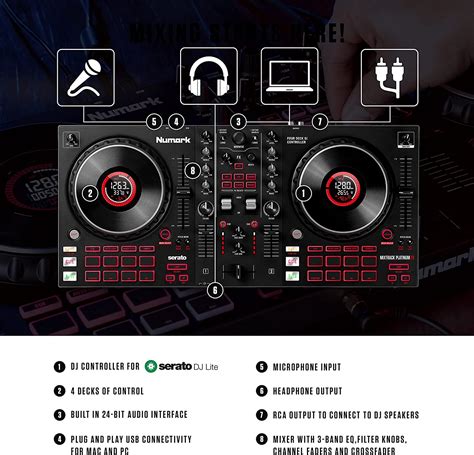 Numark Mixtrack Platinum Fx 4 Deck Dj Controller With Jog Wheel Displays Fx Paddle Triggers 16