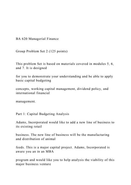 Ba 620 Managerial Finance Group Problem Set 2 125 Poidocx