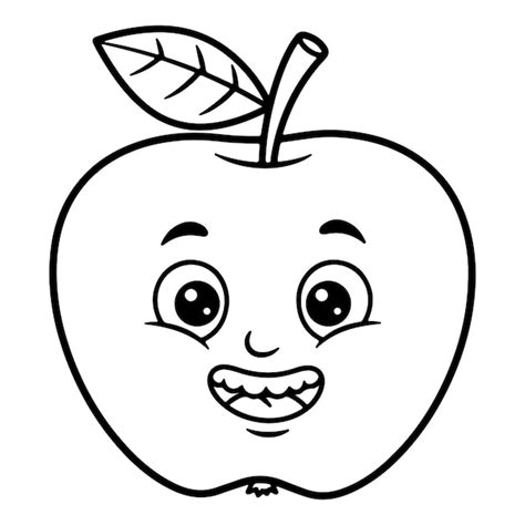 사과 재미있는 분노 색칠 페이지 검은 선 터 일러스트 클리파트 과일 음식 로고 스티커 프리미엄 벡터