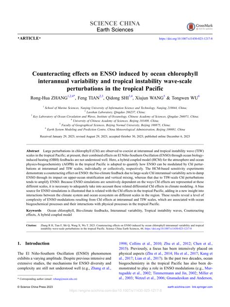 Pdf Counteracting Effects On Enso Induced By Ocean Chlorophyll