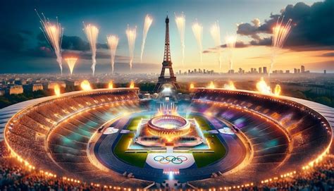 Paris Olympic Stadium During The 2024 Opening Ceremony With The Eiffel