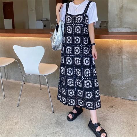 5시 당일발송💙빈티지 플라워 뜨개 뷔스티에 여행룩 롱원피스 에이블리