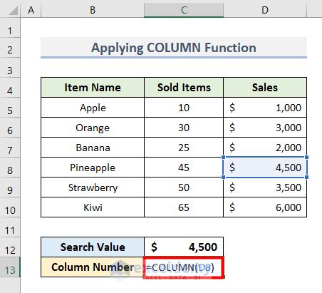 How To Find A Column Number Based On A Value In Excel 3 Methods