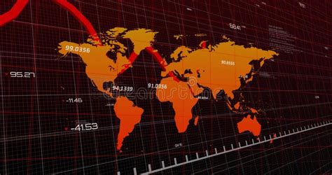 Red Graph Line Entering Grid And Oscillating Across Map Updating Labels Visualizing Global