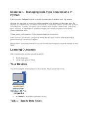 Exercise 1 Managing Data Type Conversions In Pythondocx Exercise 1