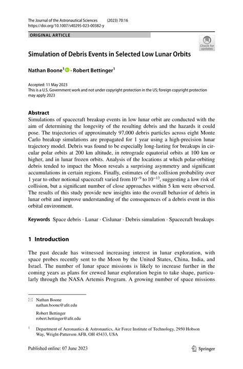 Pdf Simulation Of Debris Events In Selected Low Lunar Orbits