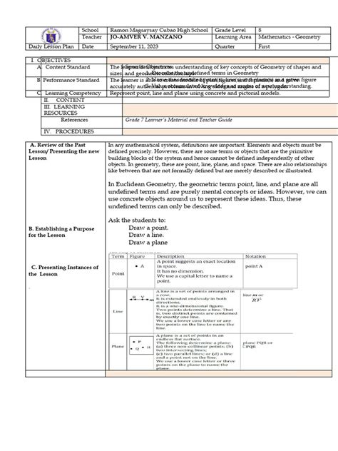 Day1 Undefined Terms Pdf Geometry Line Geometry