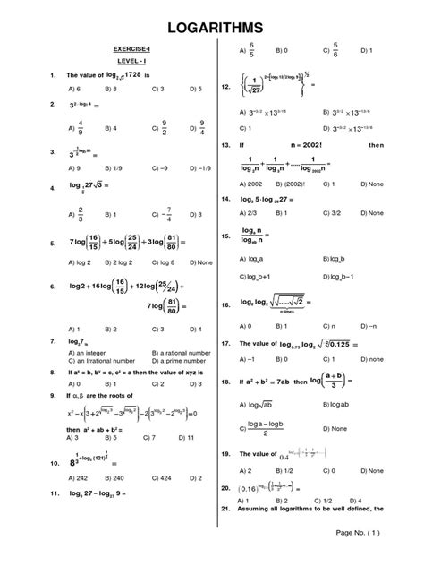 Logarithm Practice Problems Pdf