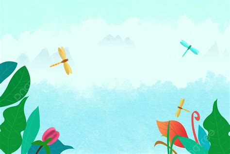상 큼 한 여름 꽃밭 잠자리 배경 소재 여름 녹색 잎 꽃들 배경 일러스트 및 사진 무료 다운로드 Pngtree