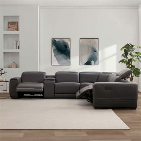Aiden And Ivy Karson Dark Grey Leather Power Reclining Sectional Sofa