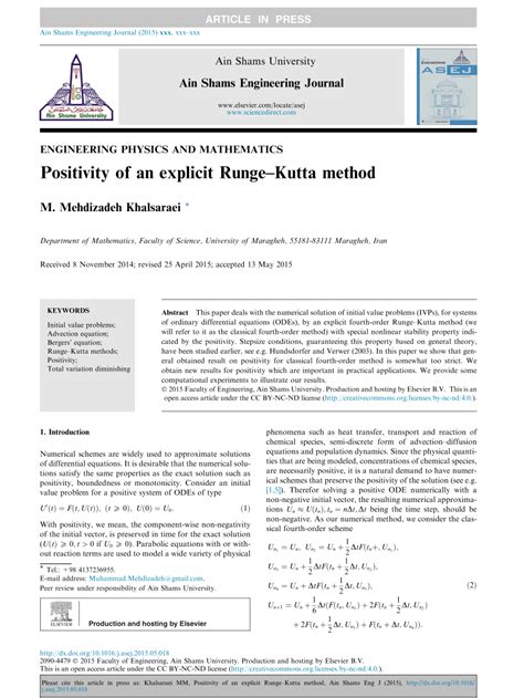 Pdf Positivity Of An Explicit Rungekutta Method