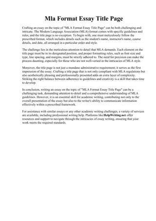 Mla Format Essay Title Page Mla Title Page Template Online Cover Letter Library PDF