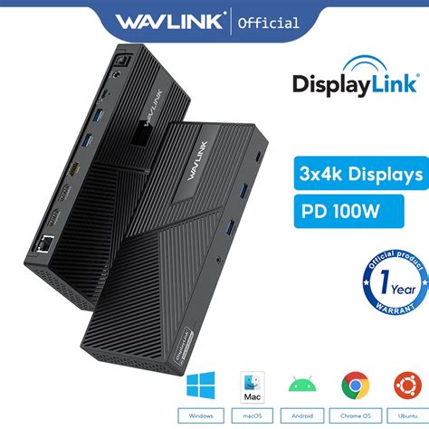 Wavlink USB C Displaylink Universal Triple 4K Display Docking Station 12 IN 1 Hub Supports 3