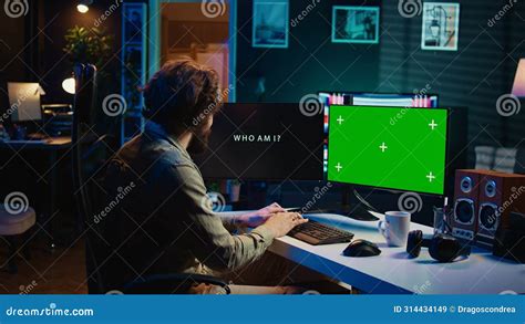 It Specialist Programming Sentient Ai With Mockup Computer Stock Image
