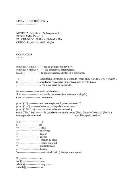 Algoritmos E Programação Exercícios De Lógica Resolvidos C