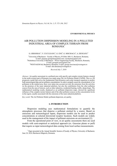 Pdf Air Pollution Dispersion Modeling In A Polluted Industrial Area Of Complex Terrain From