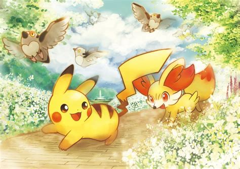 Pikachu Fennekin And Pidove Pokemon Drawn By Nishidaatsuko Danbooru