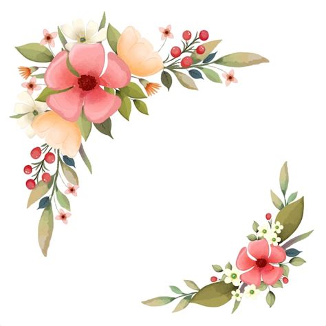 Composições De Aquarela De Canto Floral Em Ilustração E Vetor Vetor