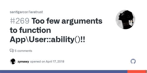 Too Few Arguments To Function Appuserability · Issue 269 · Santigarcorlaratrust · Github