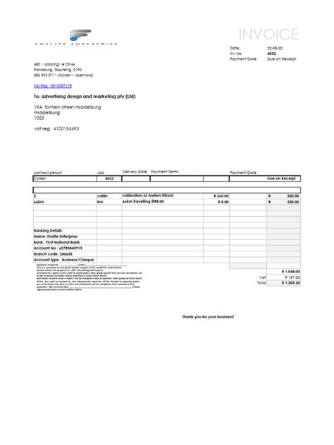 Invoice Calibration Pdf Payments Receipt