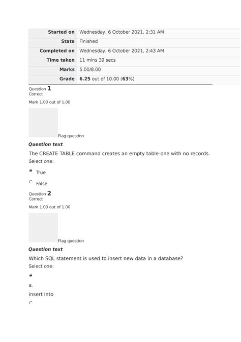 Self Quiz Unit 5 Databases 1 Cs 2203 University Of The People Started