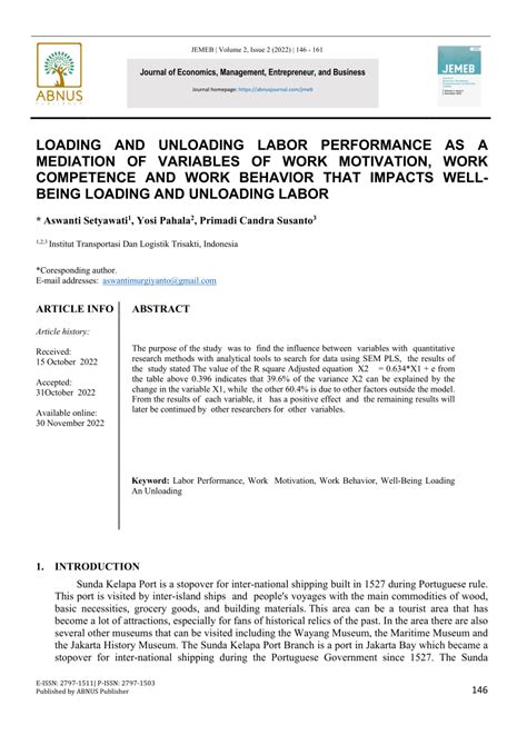 PDF LOADING AND UNLOADING LABOR PERFORMANCE AS A MEDIATION OF VARIABLES OF WORK MOTIVATION