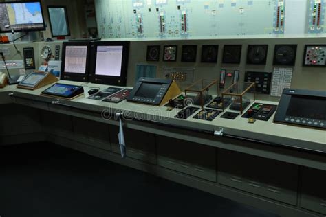 Engine Surveillance Monitors In Engine Room Of Ship Stock Image Image Of Board Control